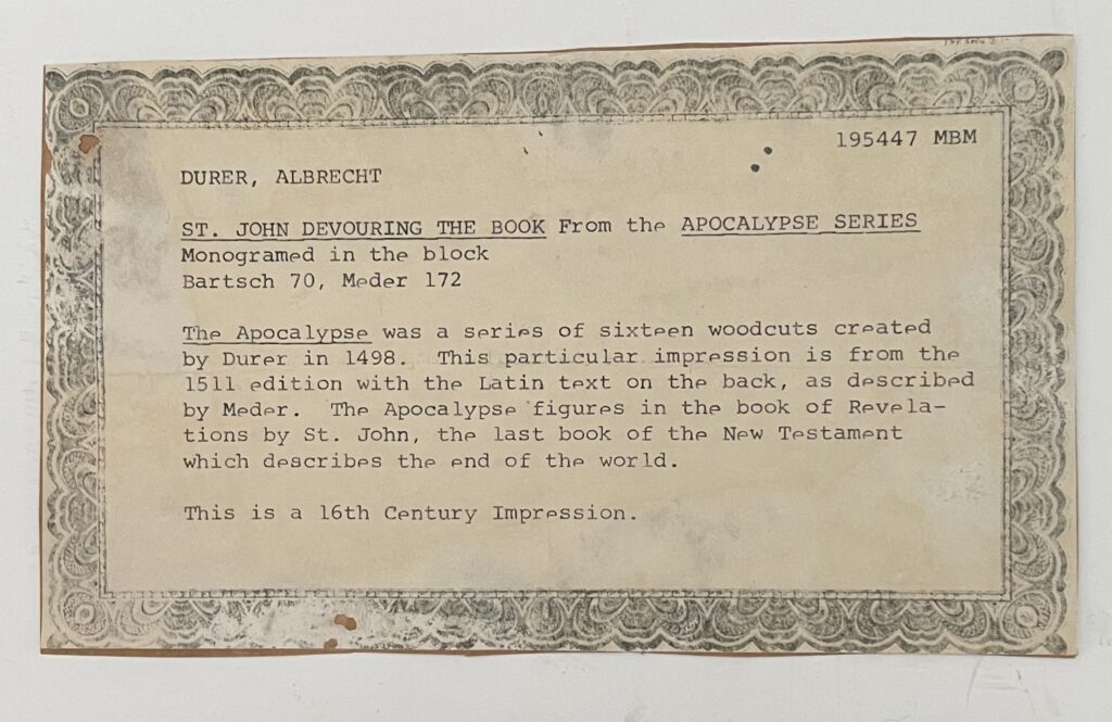 St. John Devours the Book by Albrecht Dürer | Printed Editions